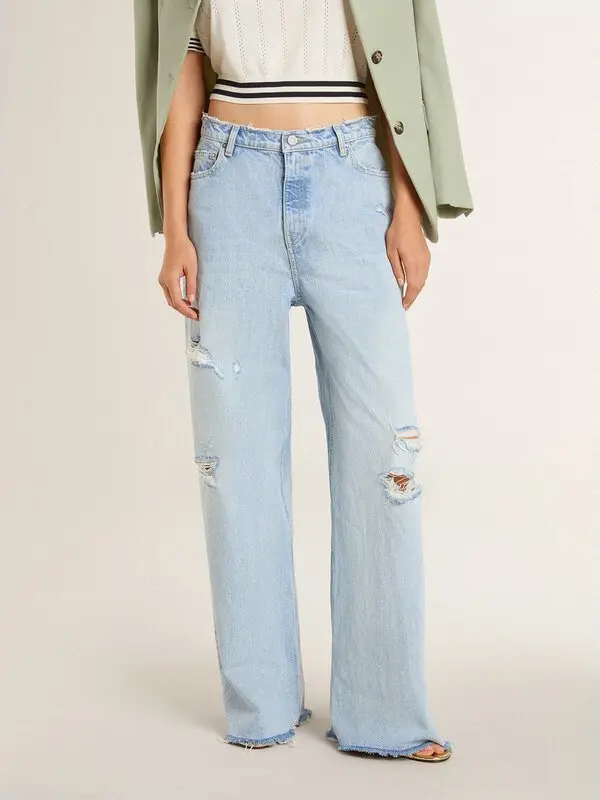 GOLDEN GOOSE Wide-leg Distressed Jeans - Blue