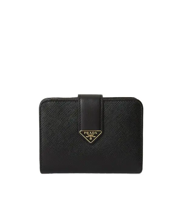 Prada Small Saffiano And Smooth Leather Wallet - Black