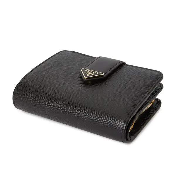 Prada Small Saffiano And Smooth Leather Wallet - Black