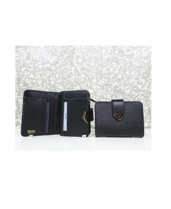 Prada Small Saffiano And Smooth Leather Wallet - Black