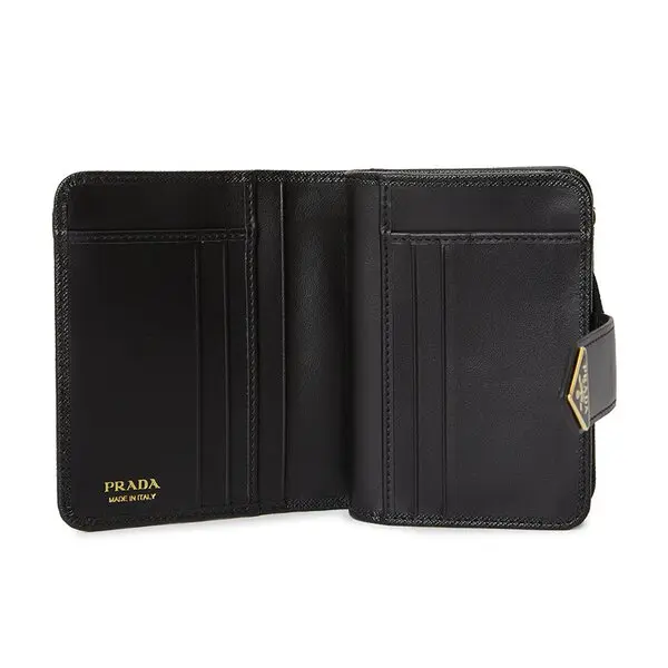 Prada Small Saffiano And Smooth Leather Wallet - Black