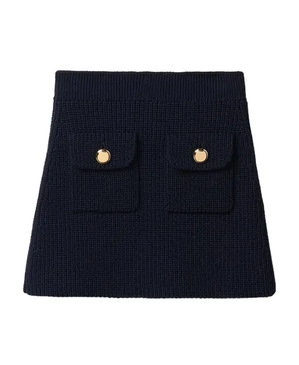 Miu Miu Ribbed Wool Miniskirt With Knitted Logo Patch - Blue