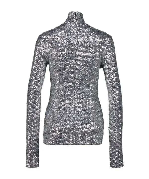 Rabanne Sequined Turtleneck Top With Cutout Detail - Silver