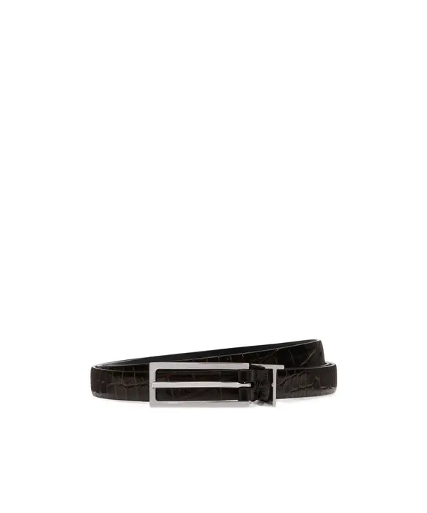 TOM FORD T-loop Belt With Crocodile-patterned Calfskin - Black