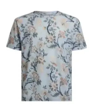 Etro All-over Floral Printed Crewneck T-shirt - Gray