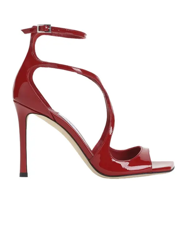 JIMMY CHOO Azia Square Toe Ankle Strap Stiletto Sandals - Ruby Red