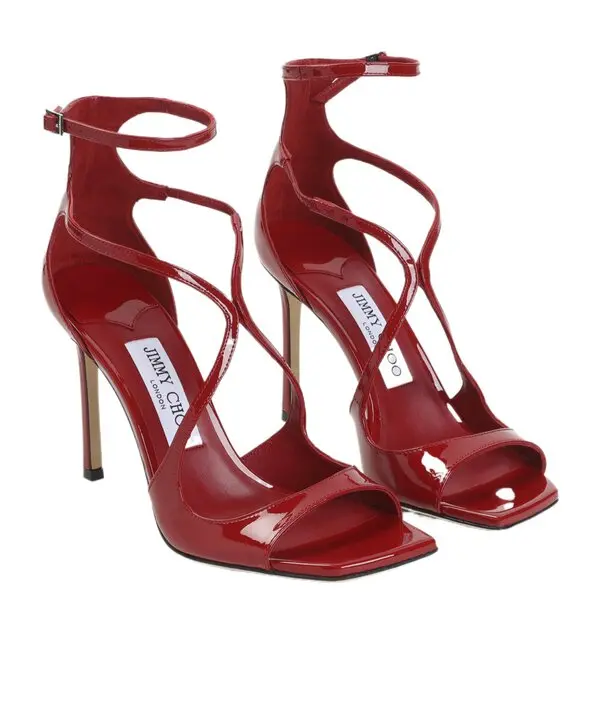 JIMMY CHOO Azia Square Toe Ankle Strap Stiletto Sandals - Ruby Red