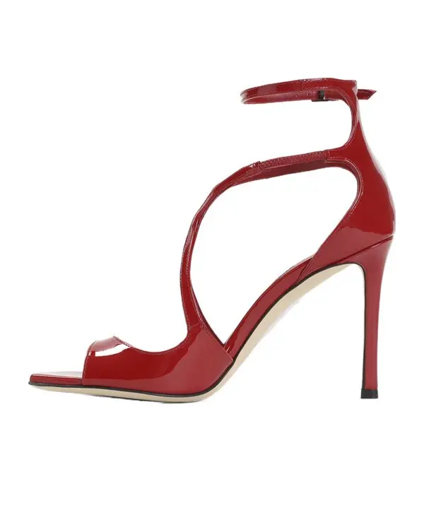 JIMMY CHOO Azia Square Toe Ankle Strap Stiletto Sandals - Ruby Red