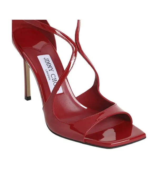 JIMMY CHOO Azia Square Toe Ankle Strap Stiletto Sandals - Ruby Red