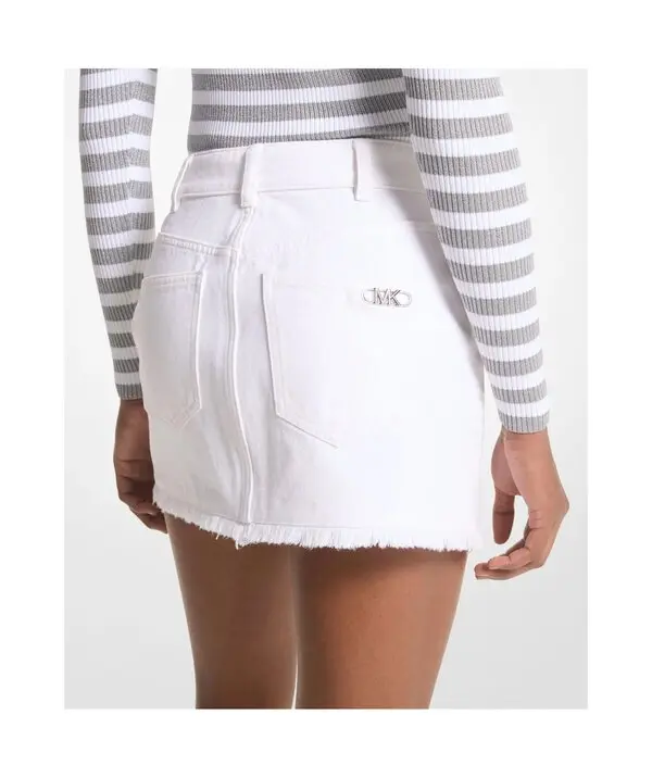Michael Kors Frayed Denim Mini Skirt With Metal Buckles