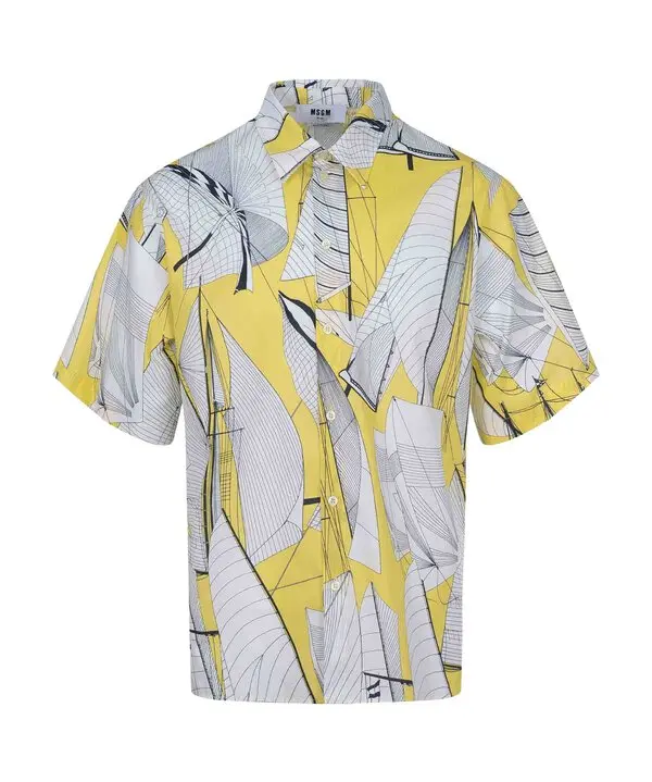 MSGM Graphic Printed Short Sleeved Shirt - Gray