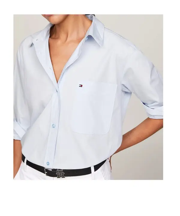 Tommy Hilfiger Long Sleeve Shirt With Lapel Collar And Patch Pockets - Blue