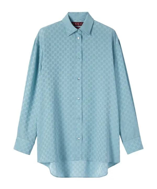 Gucci Gg Supreme Print Long Sleeve Shirt - Light Blue