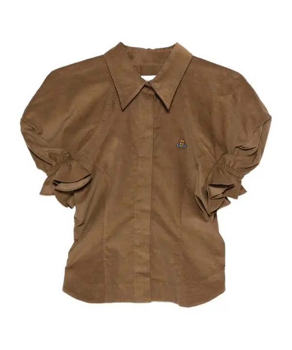 VIVIENNE WESTWOOD Ruffled Sleeve Cotton Top - Brown