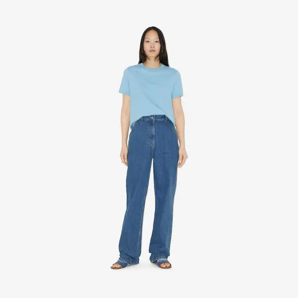 Burberry Logo Embroidered Cotton T-shirt - Blue