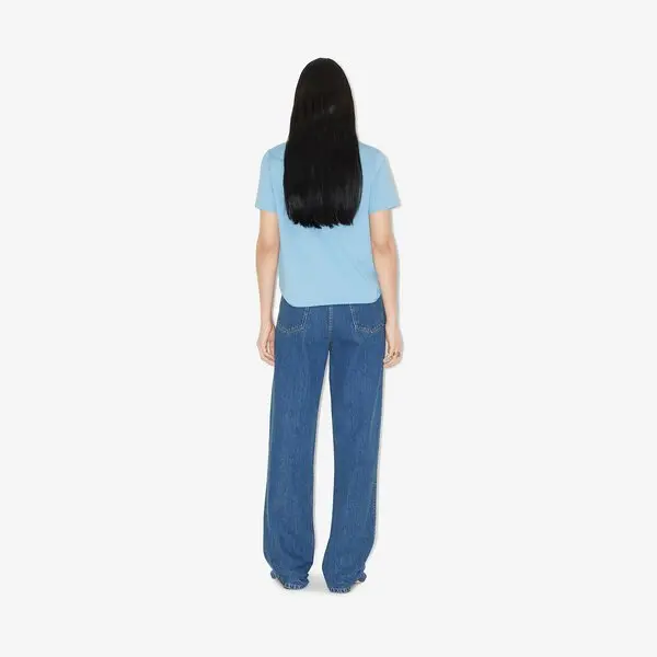 Burberry Logo Embroidered Cotton T-shirt - Blue