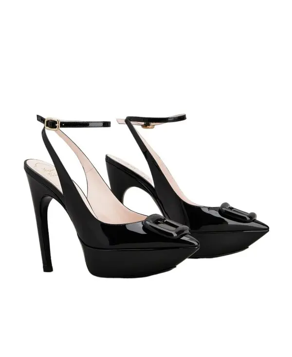 ROGER VIVIER Viv' Choc Lacquered Buckle Slingback Pumps