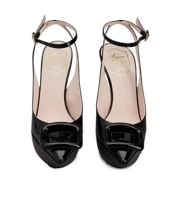 ROGER VIVIER Viv' Choc Lacquered Buckle Slingback Pumps