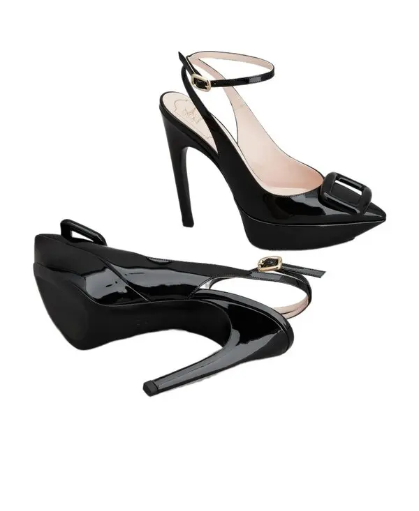 ROGER VIVIER Viv' Choc Lacquered Buckle Slingback Pumps