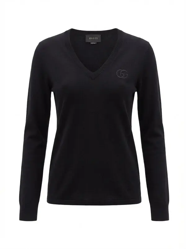 Gucci Fine Cashmere Silk Top With Embroidery - Black