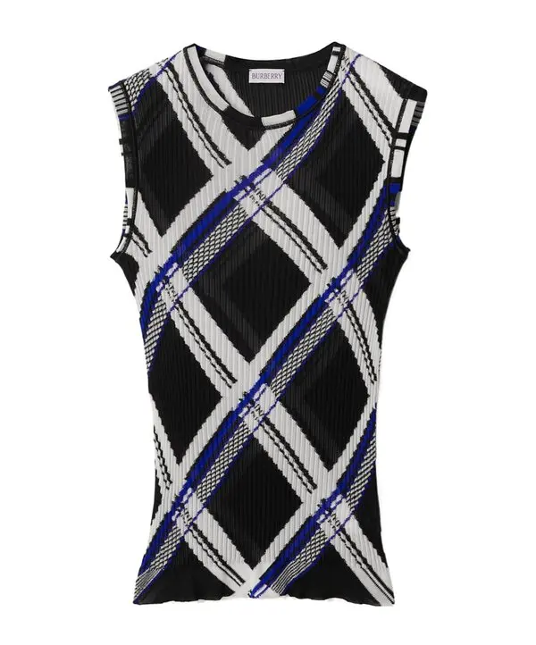Burberry Checked Ribbed-knit Sleeveless Top - Black