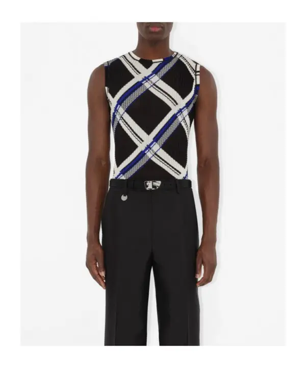 Burberry Checked Ribbed-knit Sleeveless Top