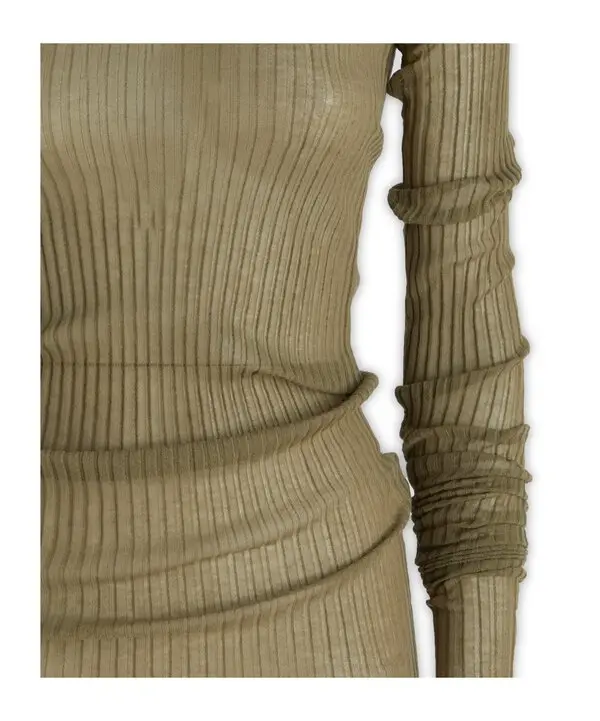 QUIRA Ribbed Knit High-neck Cutout Tie-back Top