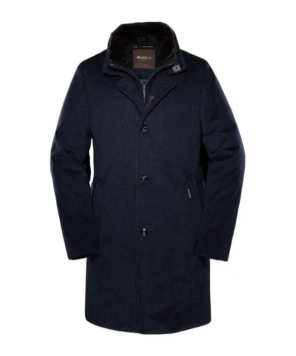 MOORER Long-sleeved Coat With Fur Trim