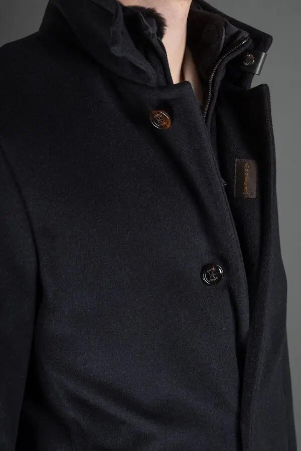 MOORER Long-sleeved Coat With Fur Trim