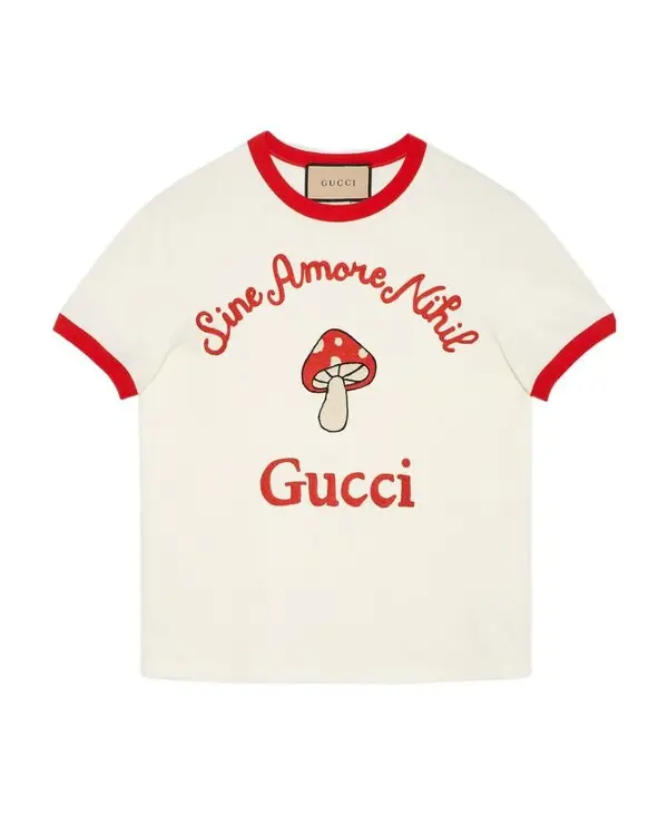 Gucci Cotton T-shirt With Mushroom Embroidery - White