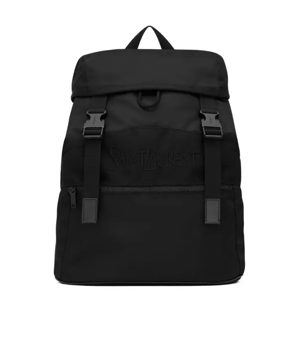 Saint Laurent Logo Embroidered Buckle Fastening Backpack - Black