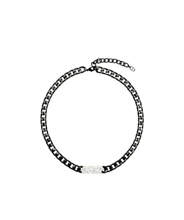 Dior Chain Link Logo Necklace - Black