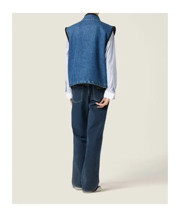 Miu Miu Denim Blouson Vest With Stand Collar And Drawstring Hem