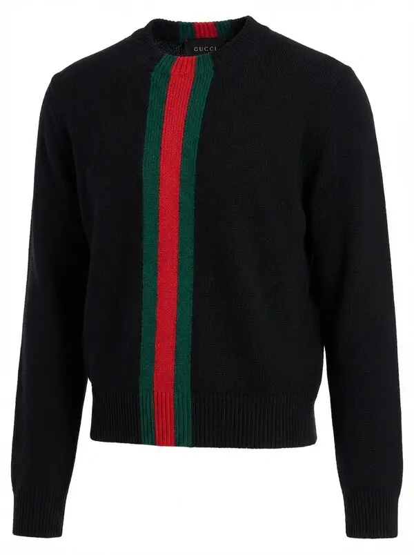 Gucci Fine Knit Wool Sweater With Web Intarsia - Black