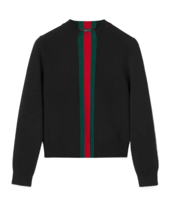 Gucci Fine Knit Wool Sweater With Web Intarsia - Black