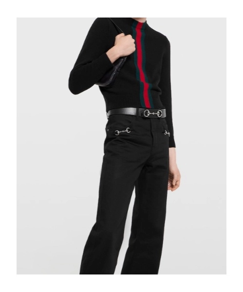 Gucci Fine Knit Wool Sweater With Web Intarsia - Black