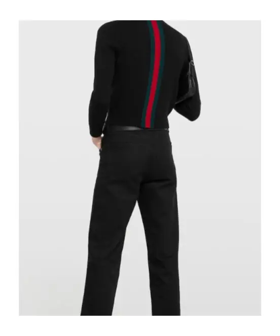 Gucci Fine Knit Wool Sweater With Web Intarsia - Black