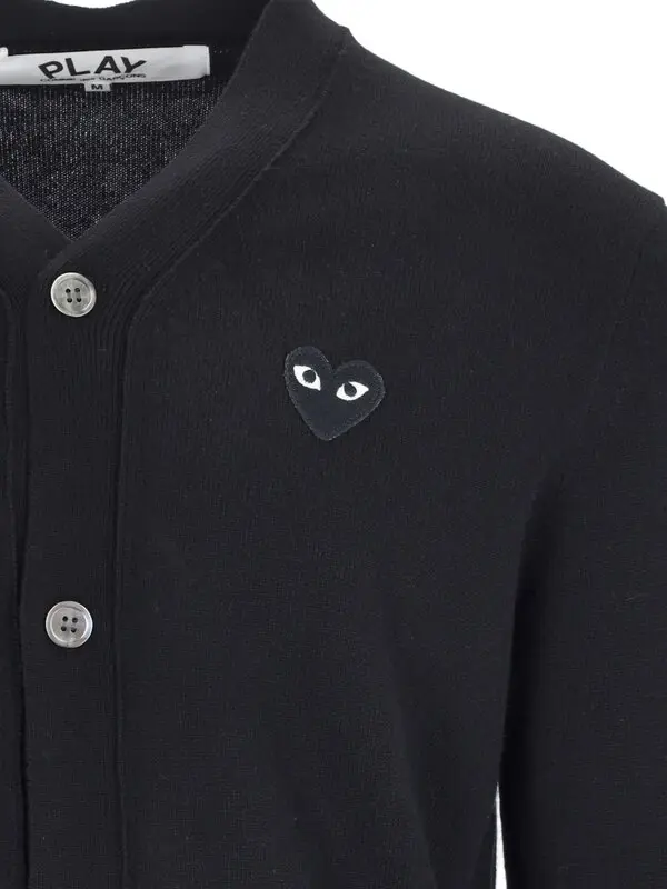 Play Comme Des Garcon Logo Patch V-neck Cardigan - Black