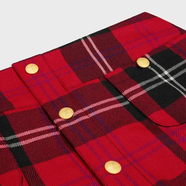 Celine Pleated Tartan Wool Mini Skirt