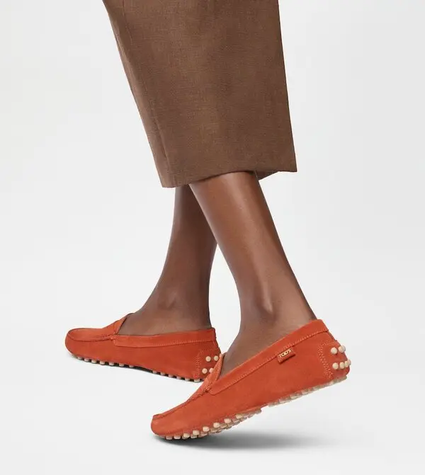 TOD'S Gommino Suede Slipper Loafers - Orange