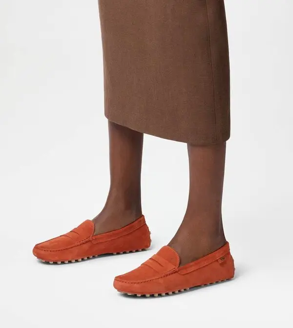 TOD'S Gommino Suede Slipper Loafers - Orange