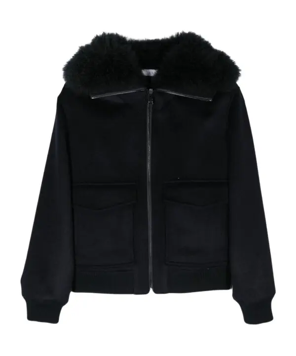 LISKA Bomber Jacket With Fur Collar - Black