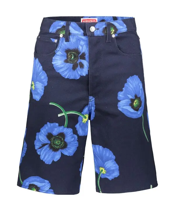 Kenzo Floral Print Denim Shorts - Blue