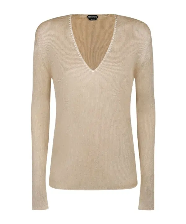 TOM FORD V-neck Knitted Top With Logo Detail - No