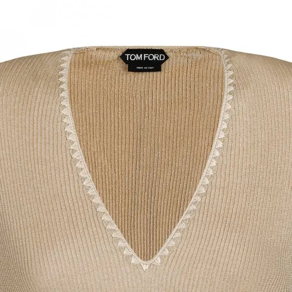 TOM FORD V-neck Knitted Top With Logo Detail - Nude