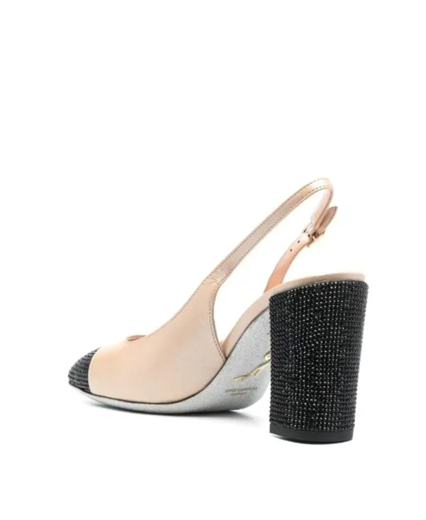 Rene Caovilla Embellished Square Toe Pumps With Buckle Ankle Straps - Nude