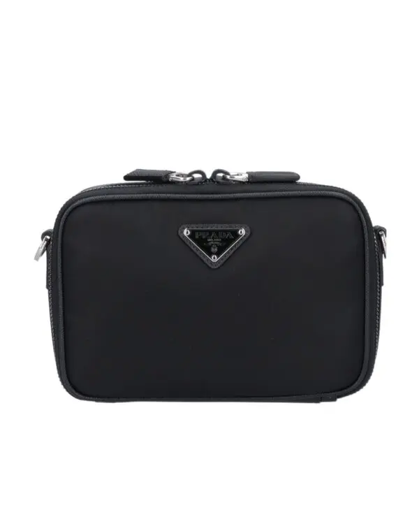 Prada Logo Plaque Zipped Messenger Bag - Black