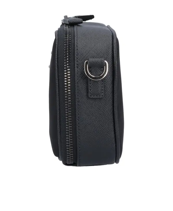 Prada Logo Plaque Zipped Messenger Bag - Black