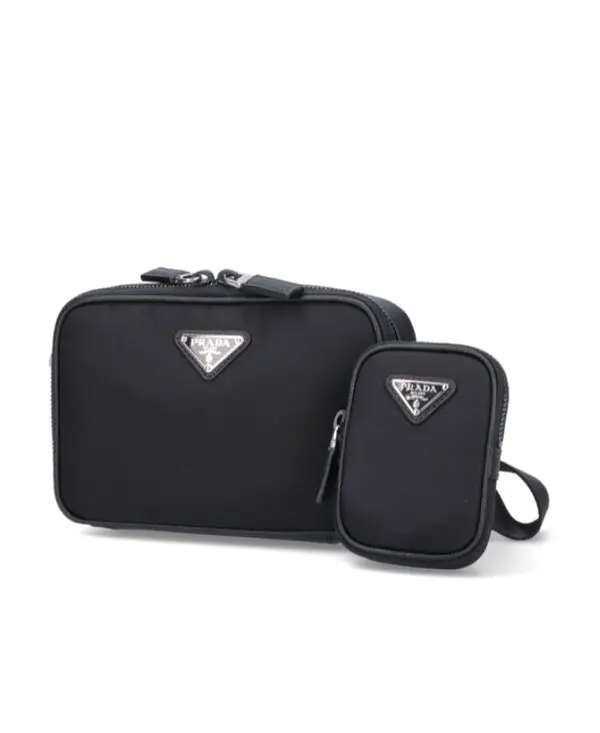 Prada Logo Plaque Zipped Messenger Bag - Black