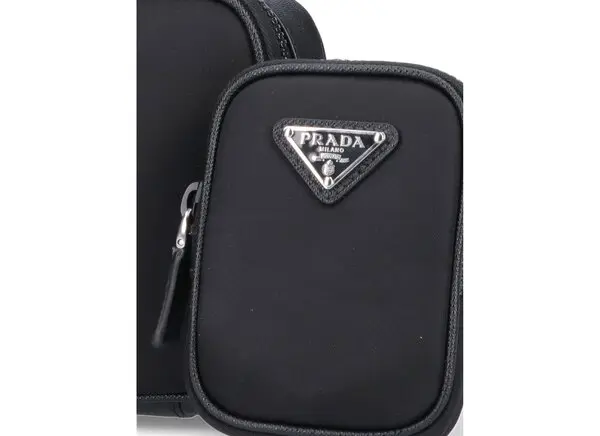 Prada Logo Plaque Zipped Messenger Bag - Black